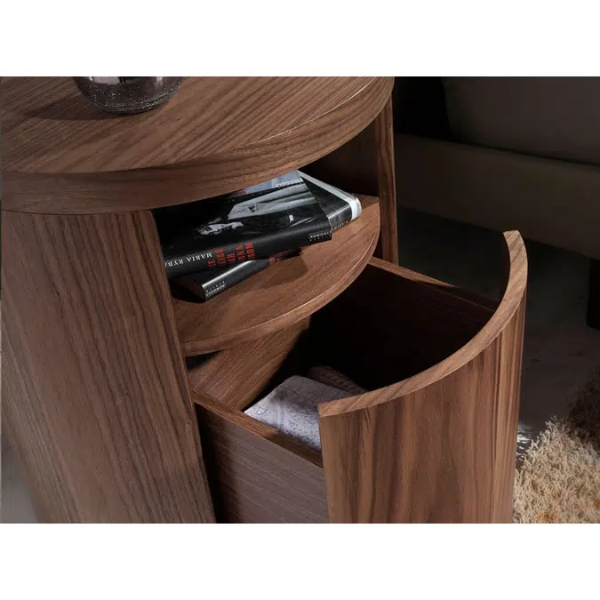 BIM objects - Free download! Round Walnut wood nightstand | BIMobject