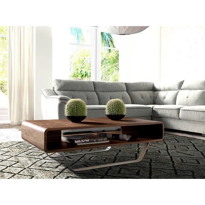 BIM objects - Free download! Walnut wood and chrome steel coffee table ...