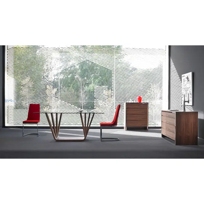 BIM objects - Free download! Tempered glass and walnut wood dining ...