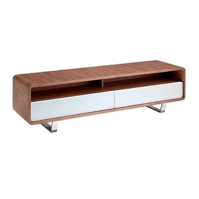 BIM objects - Free download! Walnut wood TV cabinet with white drawers ...
