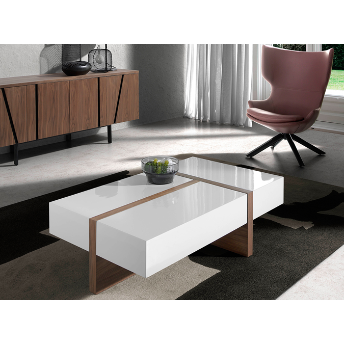 BIM objects - Free download! White wooden coffee table with drawers and ...