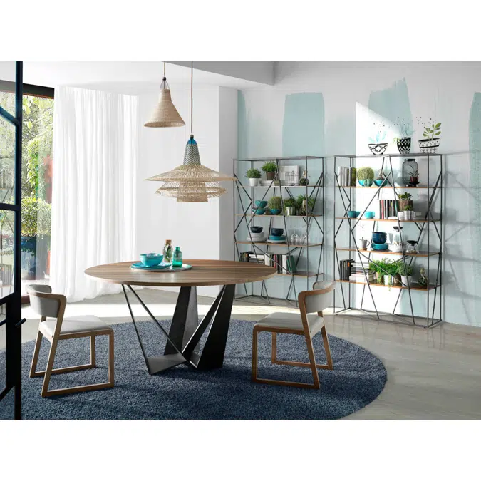 BIM objects - Free download! Walnut wood and black steel dining table ...