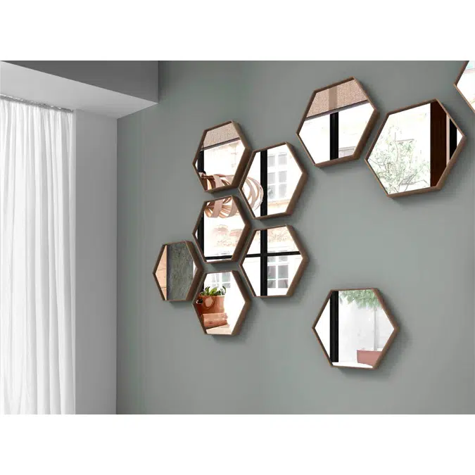 BIM objects - Free download! Walnut wood frame hexagonal mirror | BIMobject