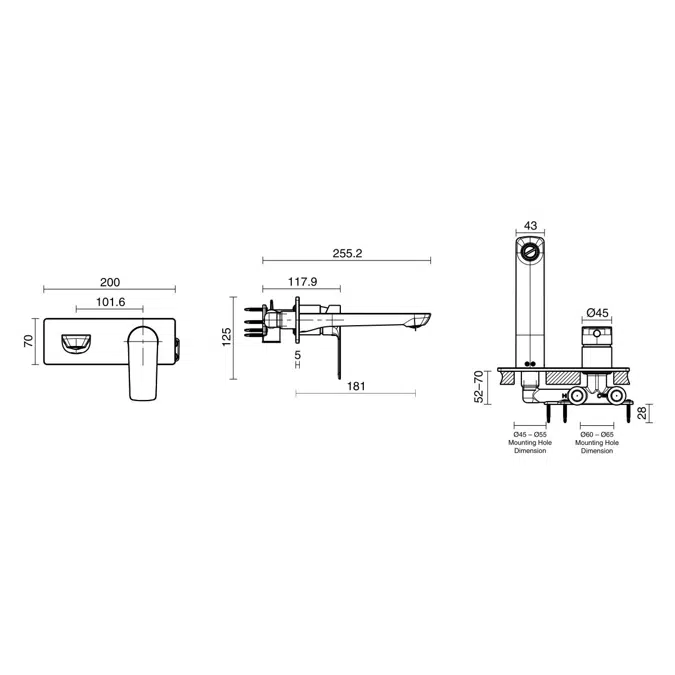 BIM objects - Free download! Milli Trace Wall Basin Mixer Set Brushed ...