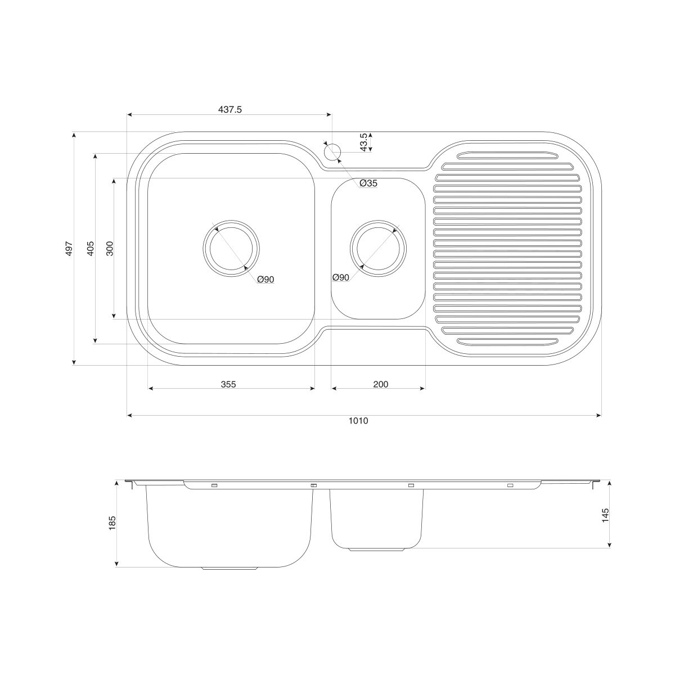 BIM objects - Free download! Base MK3 1 1/3 Bowl Sink 1 Taphole Left ...