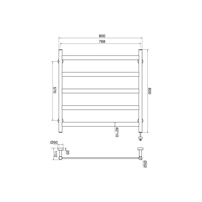BIM objects - Free download! Mizu Stream Heated Towel Rail 800 x 800 ...