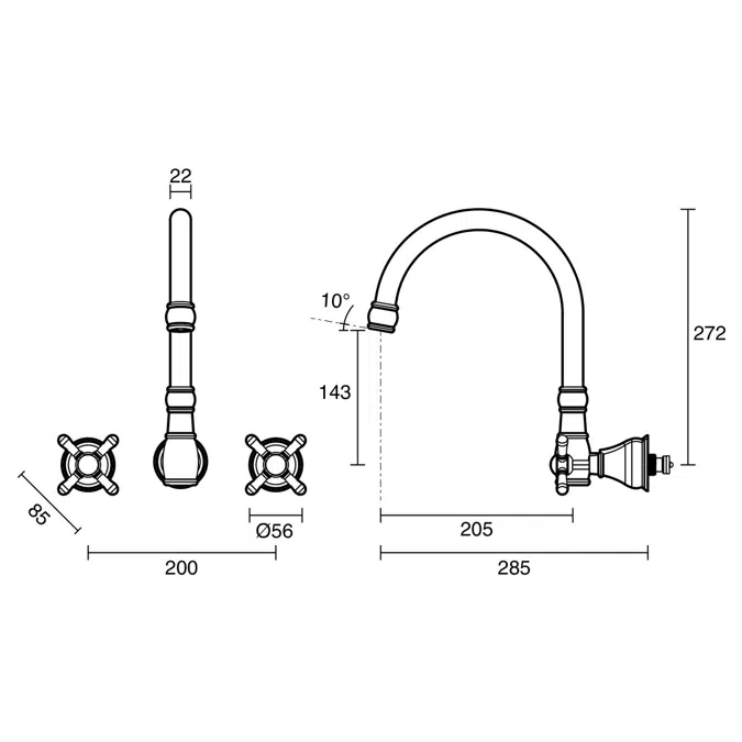 BIM objects - Free download! Milli Voir Wall Gooseneck Sink Set Cross ...