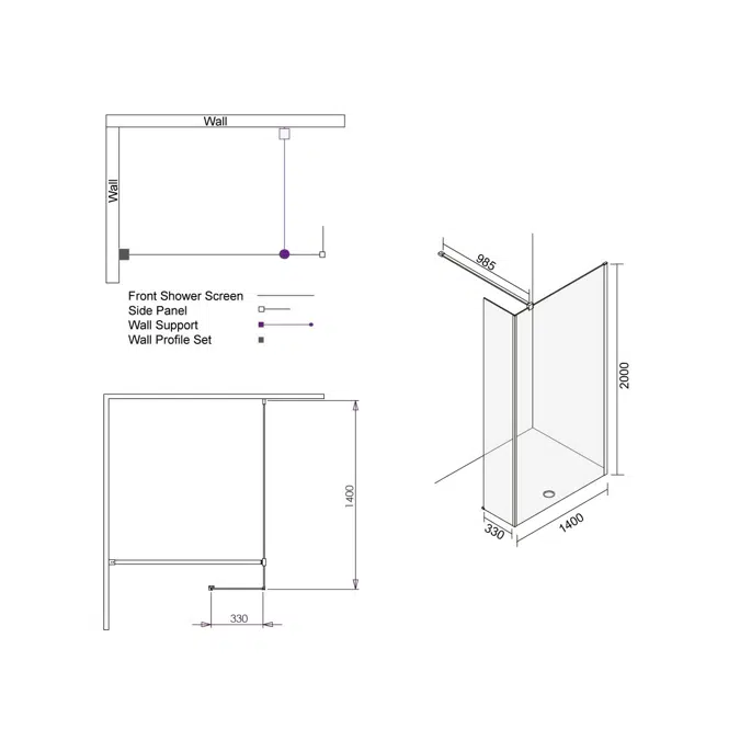 BIM objects - Free download! Kado Lux Fixed Shower Screen Panel with ...