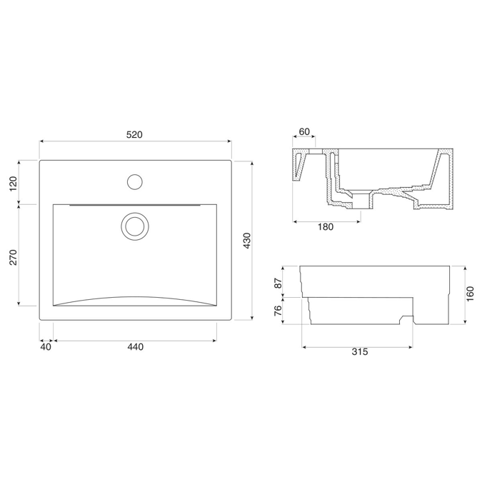 BIM objects - Free download! Posh Solus Semi Recessed Basin (New) 520 x ...