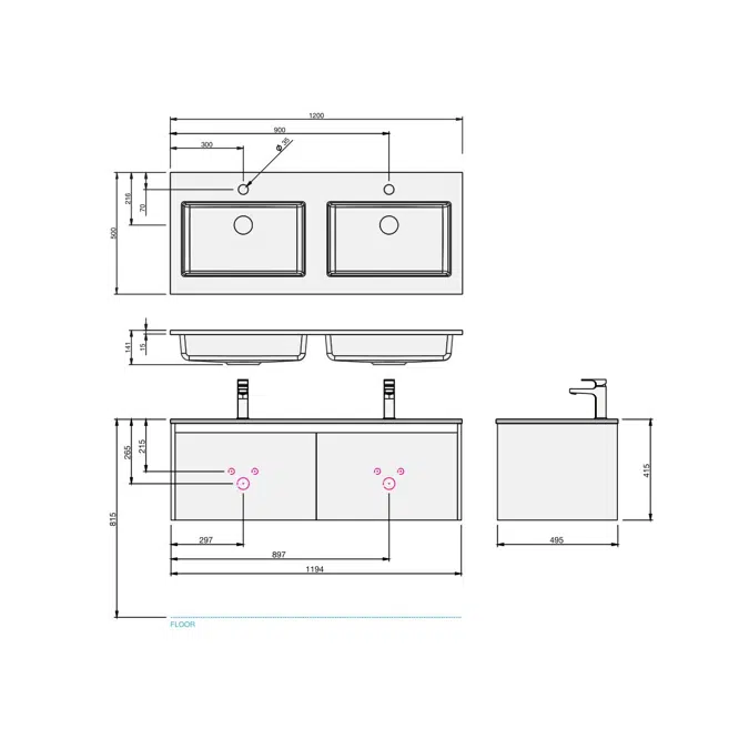 BIM objects - Free download! St Michel Kayla Wall Hung Vanity Unit 1200 ...