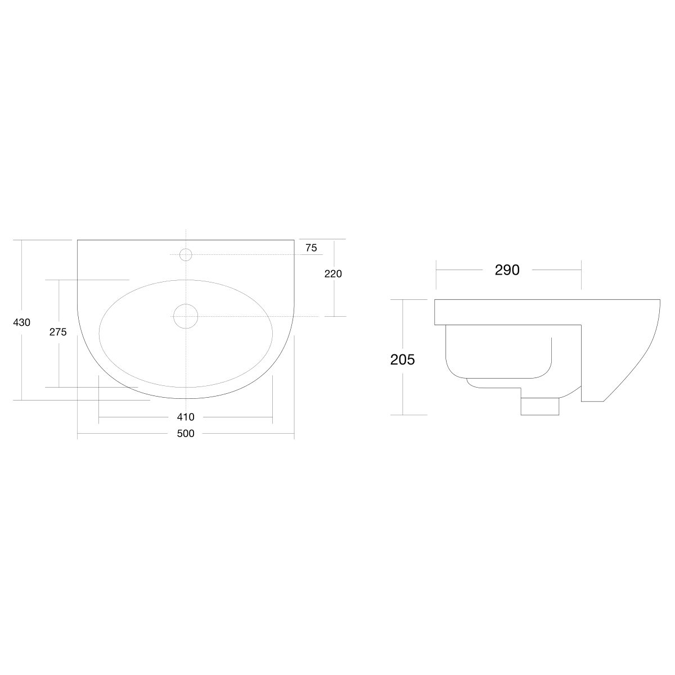 BIM objects - Free download! Base Semi Recessed Basin 3 Tapholes 500mm ...