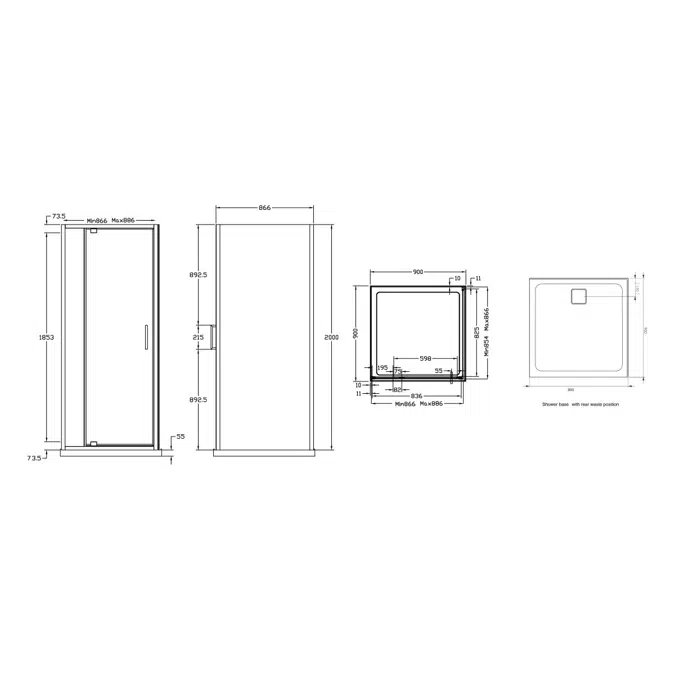 BIM objects - Free download! Posh Bristol Luna Shower Base & Shower ...