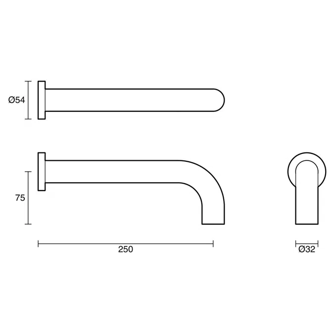 BIM objects - Free download! Sussex Scala 32mm Wall Outlet Curved 250mm ...