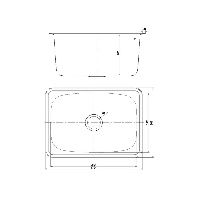 BIM objects - Free download! Posh Solus Flat Rim Trough 70 Litres No ...