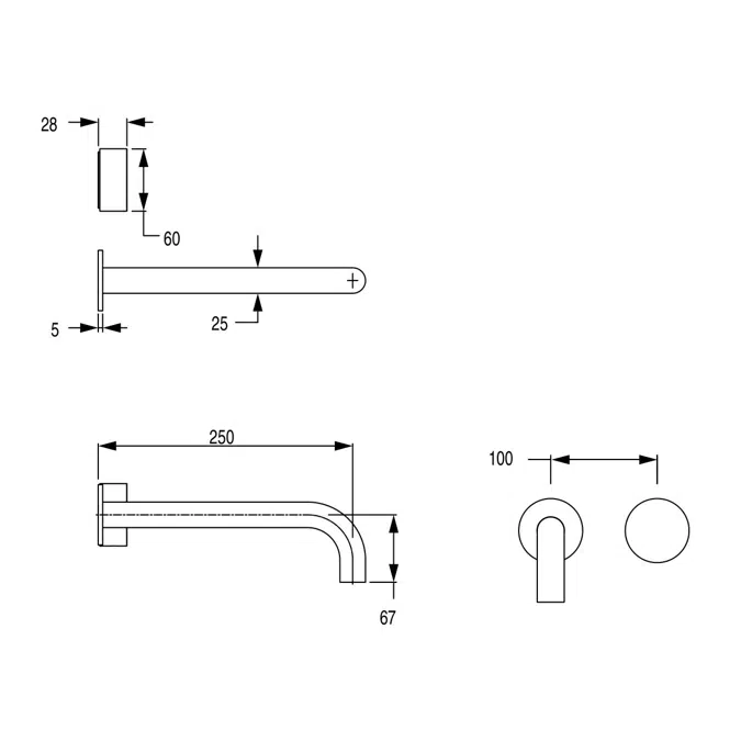 BIM objects - Free download! Milli Pure Progressive Wall Bath Mixer Tap ...