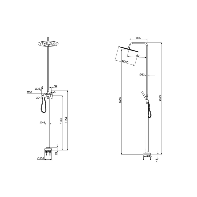 BIM objects - Free download! Milli Inox Freestanding Twin Rail Shower ...