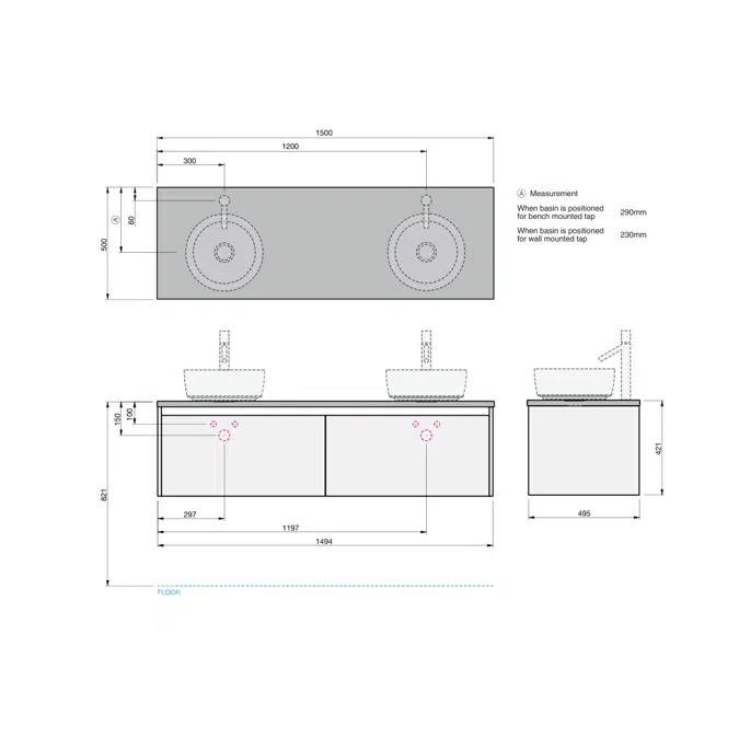 BIM objects - Free download! St Michel Kayla Wall Hung Vanity Unit 1500 ...