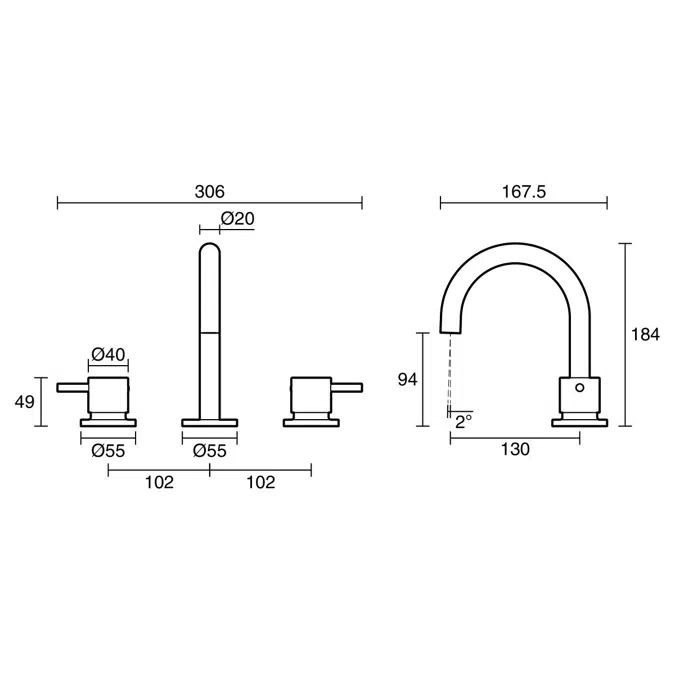BIM objects - Free download! Mizu Drift Basin Set Brushed Bronze (6 ...