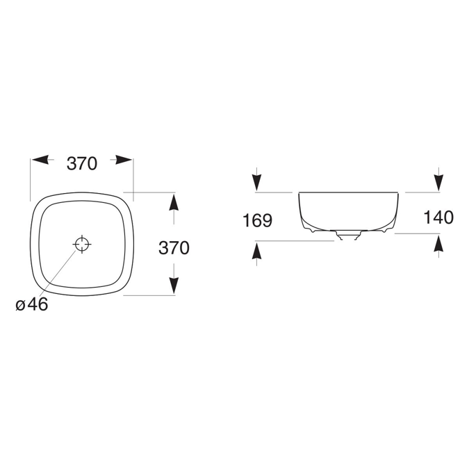 Objetos BIM - ¡Descarga gratis! Roca Inspira Soft Square Above Counter Basin 370mm x 370mm Gloss ...