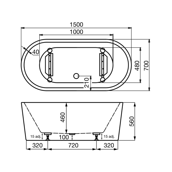 BIM objects - Free download! Posh Solus Freestanding Bath 1500 x 700 x ...