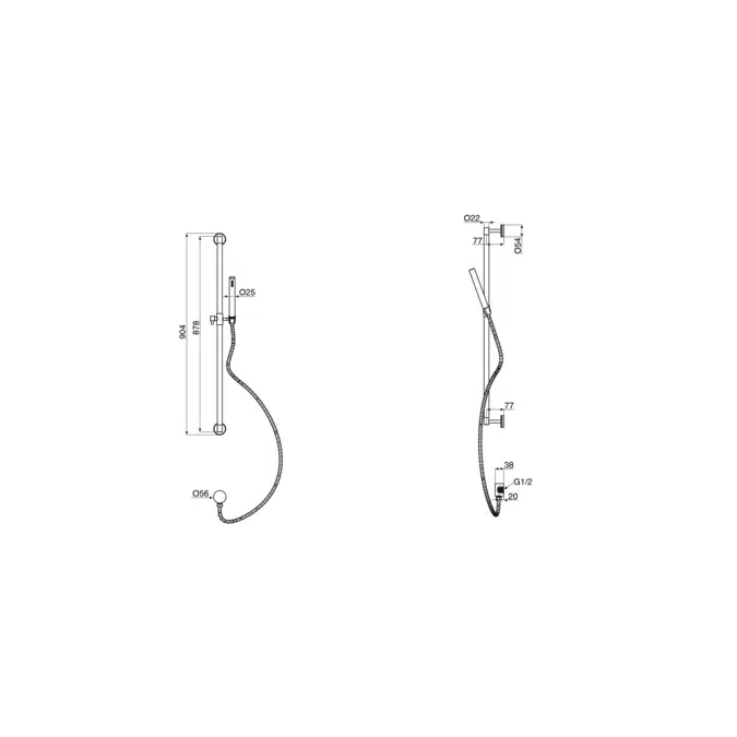 BIM objects - Free download! Milli Inox Single Rail Shower with Wall ...
