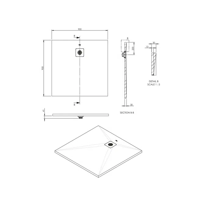 BIM objects - Free download! Roca Cyprus Stonex Shower Floor 900mm x ...