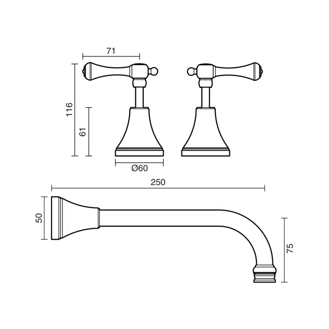 BIM objects - Free download! Kado Era Wall Basin Set 250mm Lever Handle ...