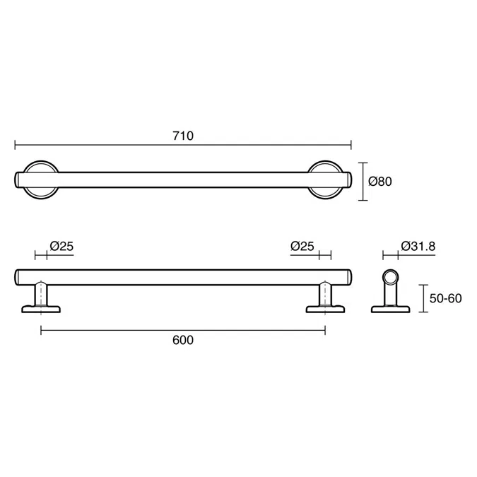 BIM objects - Free download! Mizu Drift 600mm Grab Rail Straight Brushed Gunmetal | BIMobject