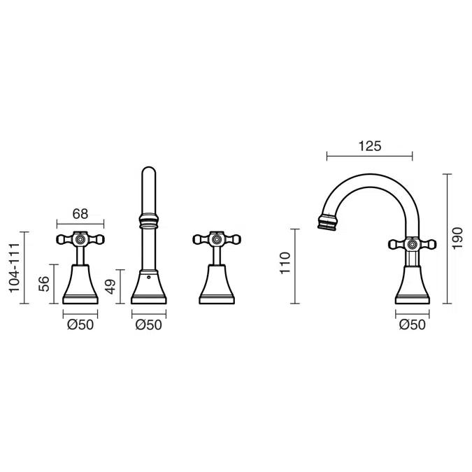 BIM objects - Free download! Kado Era Basin Set Swivel Cross Handles ...