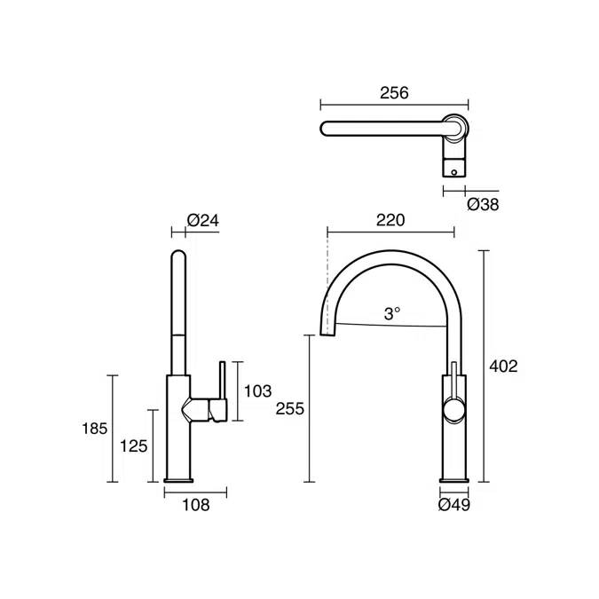 BIM objects - Free download! Mizu Drift Gooseneck Sink Mixer Curve ...