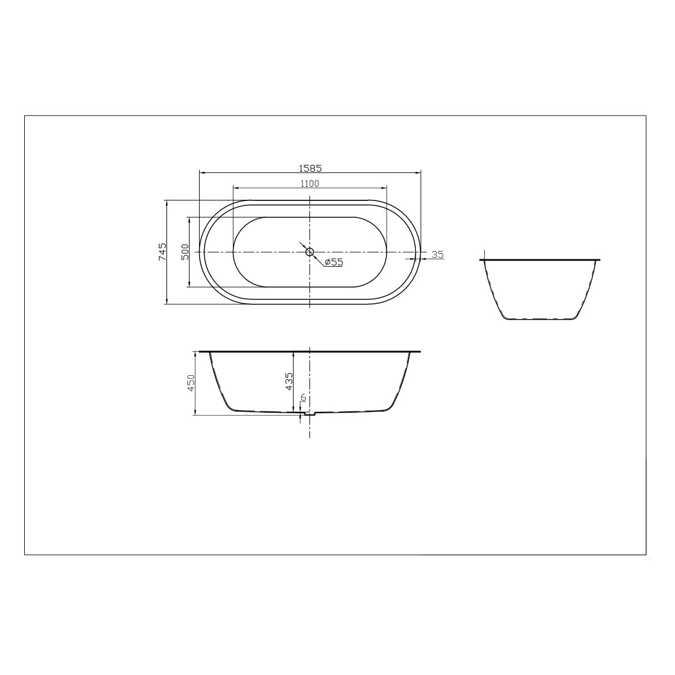 BIM objects - Free download! Posh Solus Oval Inset Bath White 1585mm x ...