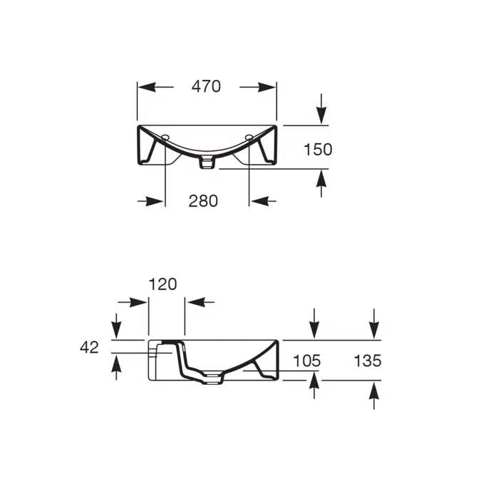 BIM objects - Free download! Roca Diverta 470mm Wall/Above Counter ...