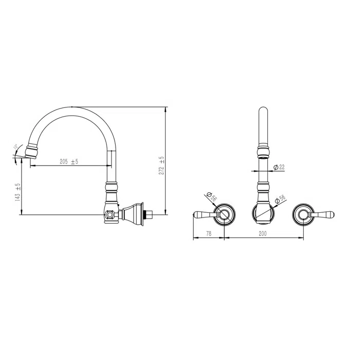 BIM objects - Free download! Milli Voir Wall Gooseneck Sink Set Lever ...