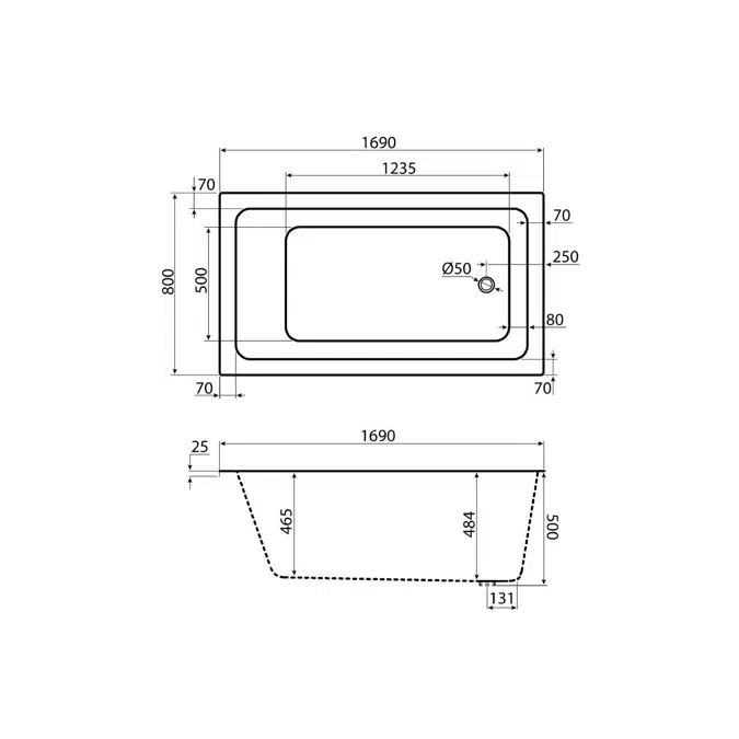 Objetos BIM - ¡Descarga gratis! Posh Domaine Inset Bath 1690 x 800 x ...