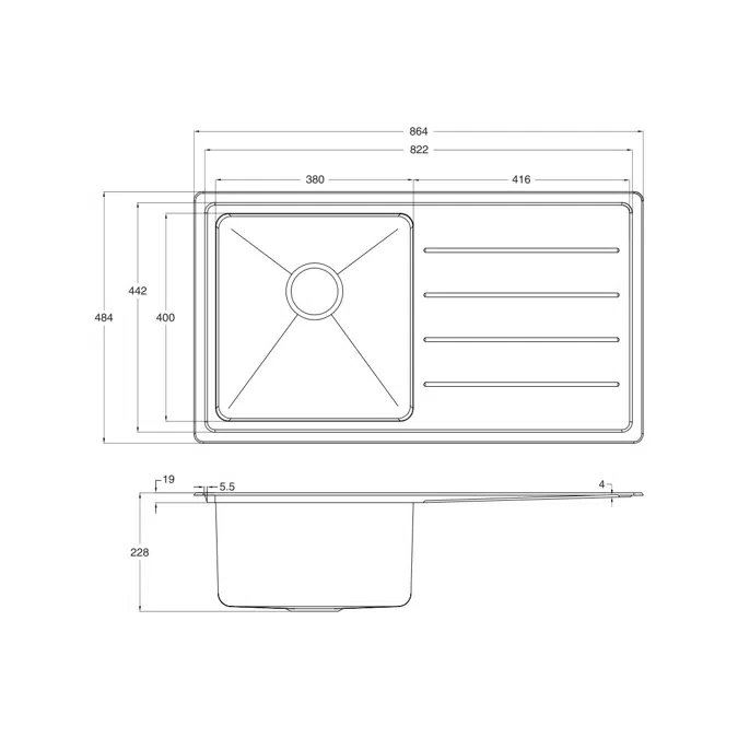BIM objects - Free download! Memo Hugo Single Bowl Sink No Taphole Left ...