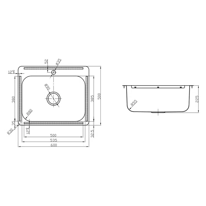 BIM objects - Free download! Posh Domaine Trough 45L with 1 Centre ...