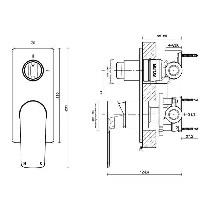 BIM objects - Free download! Milli Trace Shower Mixer with Diverter ...