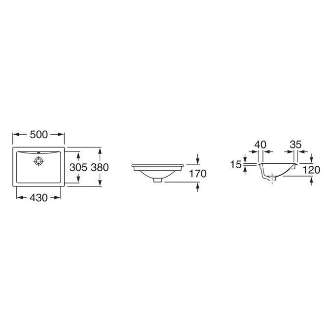BIM objects - Free download! Roca Diverta Vanity Basin No Taphole 500mm ...
