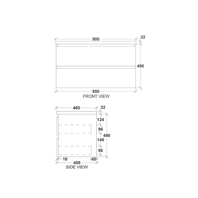 Objetos BIM - ¡Descarga gratis! Kado Arc Timber Twin Drawer 900 Vanity ...