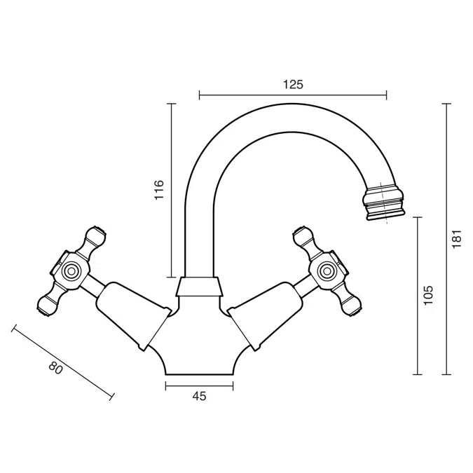 BIM objects - Free download! Kado Era Basin Twinner Cross Handles Brass ...