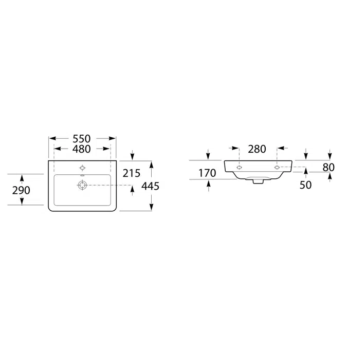 Objetos BIM - ¡Descarga gratis! Roca Easy Semi Inset Basin 550mm x 450mm 1 Taphole White | BIMobject