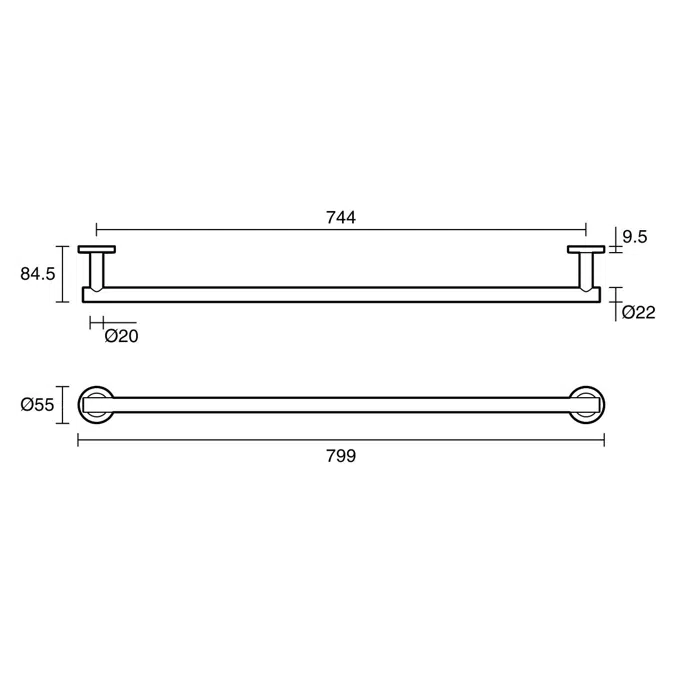 BIM objects - Free download! Roca Ona Single Towel Rail 800mm Matte ...