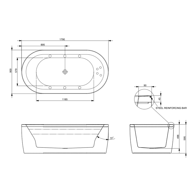 BIM objects - Free download! Decina Isle MK2 1790mm Freestanding 10 Jet ...