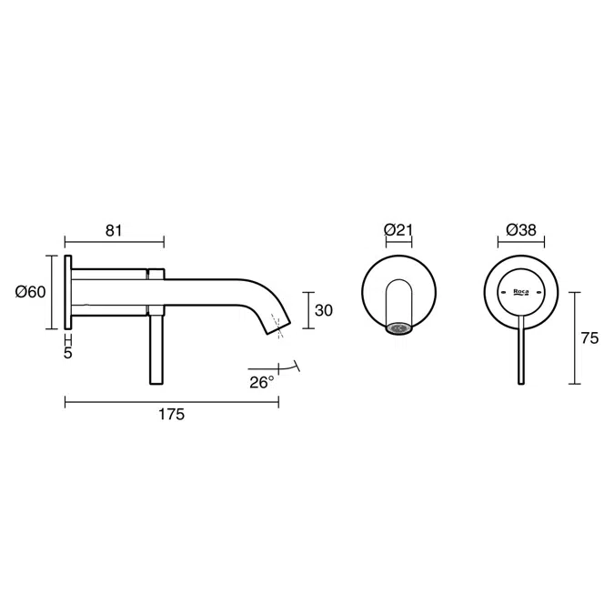 Objetos BIM - ¡Descarga gratis! Roca Ona Wall Basin/Bath Mixer Tap Set Kit Matte White (6 Star ...