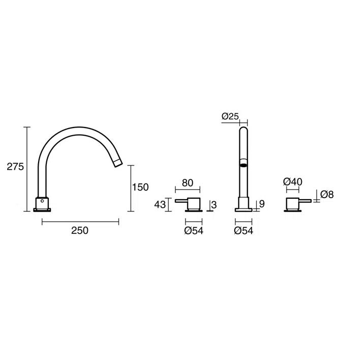 BIM objects - Free download! Sussex Scala Hob Spa Set Curved Chrome ...