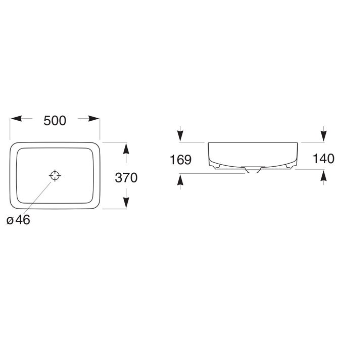 BIM objects - Free download! Roca Inspira Square Rectangle Above Counter Basin 500mm x 370mm ...