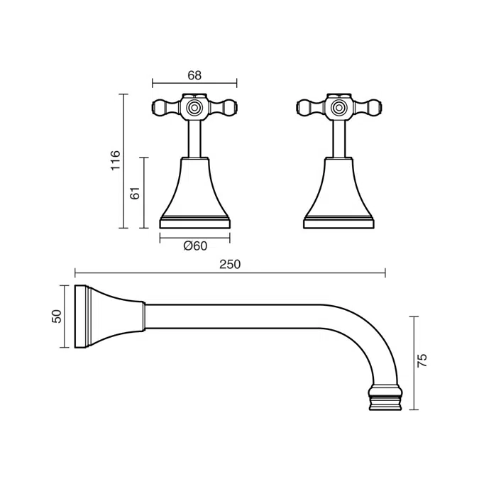 BIM objects - Free download! Kado Era Wall Basin Set 250mm Cross ...
