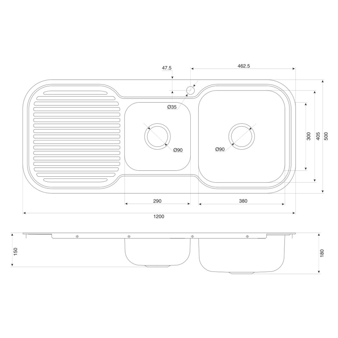 BIM objects - Free download! Base MK3 1 & 3/4 Bowl Sink 1 Taphole Right ...