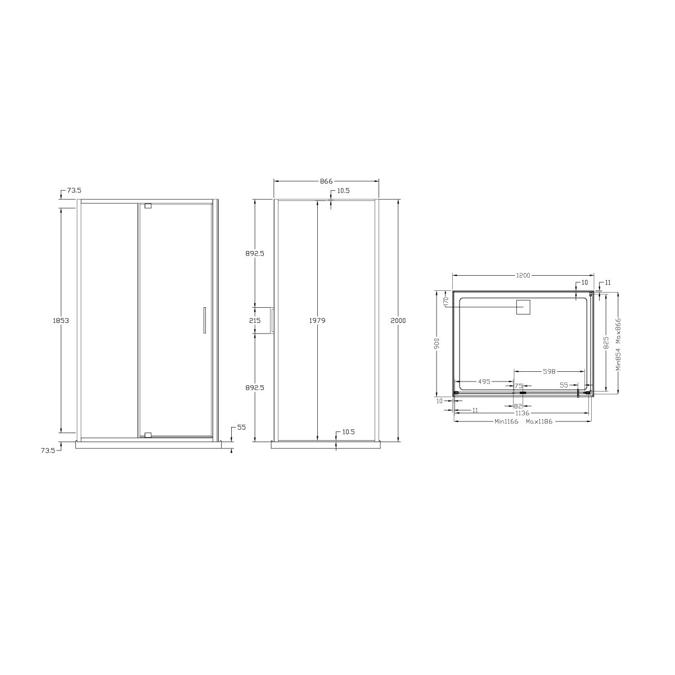 BIM objects - Free download! Posh Bristol Luna Shower Base & Shower ...