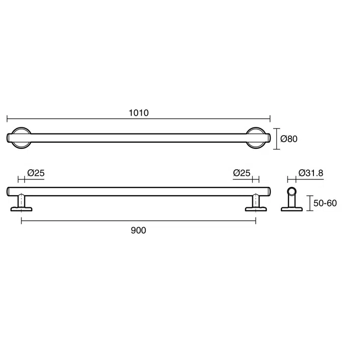 BIM objects - Free download! Mizu Drift 900mm Grab Rail Straight Matte Black | BIMobject